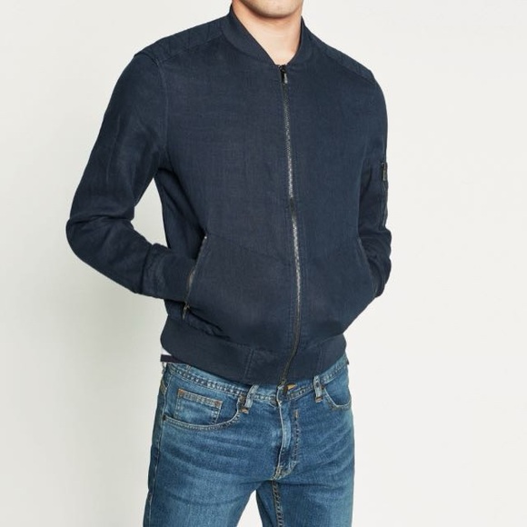 Zara | Jackets & Coats | Zara Men Navy Blue Bomber Jacket Size Small ...